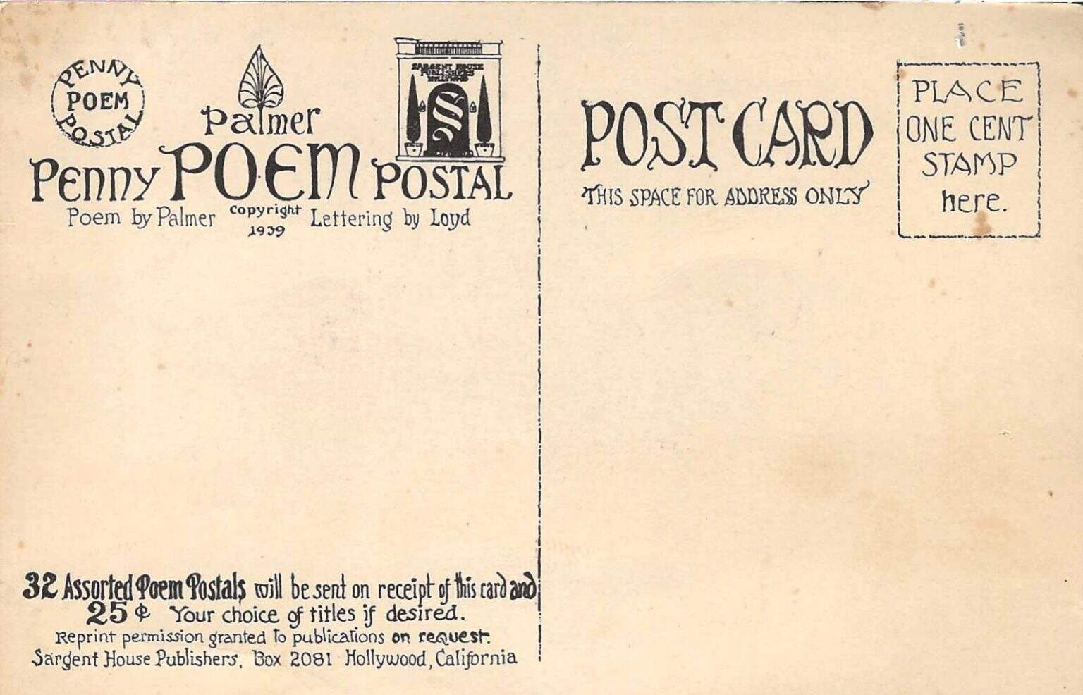 Palmer Penny Postal Poems | Postcard History